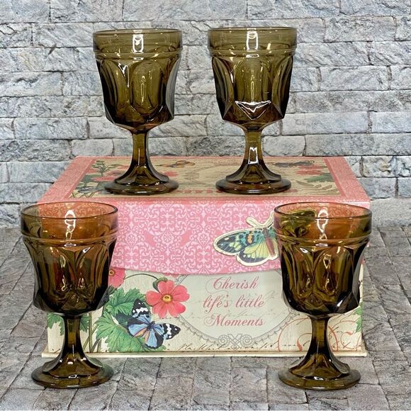Dining | Amber Colored Drinking Goblets Set Of 4 Drinkware Colored ...